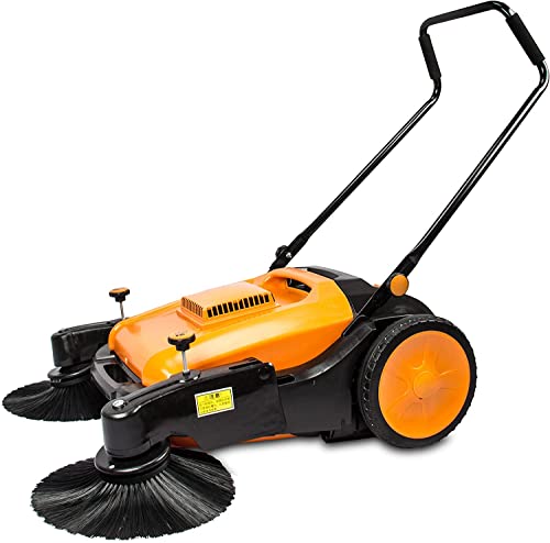 Industrial Floor Sweeper with Triple Brooms, 38 inch Outdoor and Indoor Hand Push Floor Sweeper, 38,000 Square feet per Hour, 12 gal Waste Container