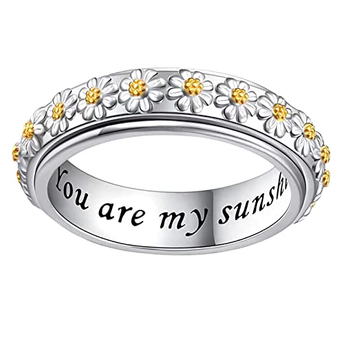 SuanlaTDS Daisy Rotating Ring Double,Fashion Trend Flower Full Diamond Zircon Ring Ladies Jewelry Diamond Gift for Her and Mom (9)