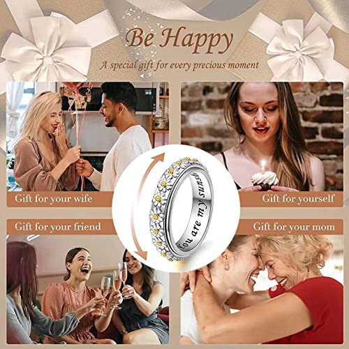 SuanlaTDS Daisy Rotating Ring Double,Fashion Trend Flower Full Diamond Zircon Ring Ladies Jewelry Diamond Gift for Her and Mom (9)