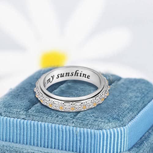 SuanlaTDS Daisy Rotating Ring Double,Fashion Trend Flower Full Diamond Zircon Ring Ladies Jewelry Diamond Gift for Her and Mom (9)