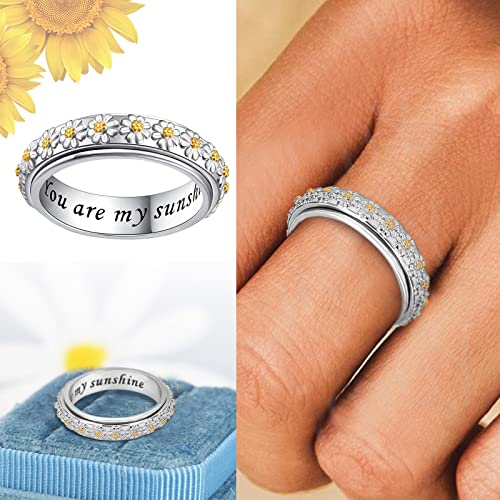 SuanlaTDS Daisy Rotating Ring Double,Fashion Trend Flower Full Diamond Zircon Ring Ladies Jewelry Diamond Gift for Her and Mom (9)