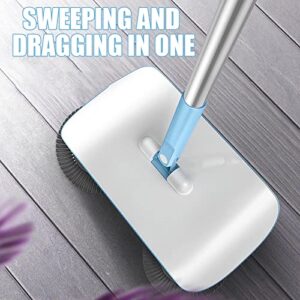 Hand Push Sweeper Household Lazy 3-in-1 Suction Sweeper Cleaning Machine Floor Stall Upgraded Soft Rough Brush Microfiber Mop 1pcs (Blue)