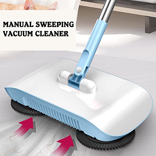 Hand Push Sweeper Household Lazy 3-in-1 Suction Sweeper Cleaning Machine Floor Stall Upgraded Soft Rough Brush Microfiber Mop 1pcs (Blue)