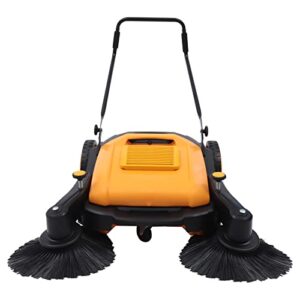 outdoor hand push floor sweeper – 14.53 gallon capacity, 41.3″ sweeping width walk-behind sweeper, sweeps 39,000 square feet/hour, industrial floor sweeper with two brooms