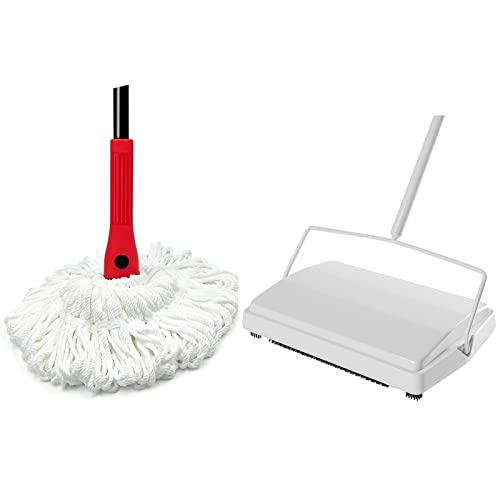 JEHONN Carpet Floor Sweeper with Horsehair, Self Wringing Mop with 2 Washable Heads