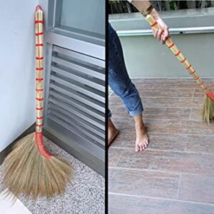 Generic Handmade Grass Thai Broom Extra Thick Bristle Brush Head Traditional Asian Whisk Sweeper Broomcorn Plus 100 Percent Cotton Dust Cover, 40 x 18 x 1.5 inch, Red