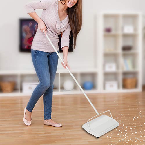 JEHONN Carpet Floor Sweeper Manual with Horsehair, Non Electric Quite Rug Roller Brush Push for Cleaning Pet Hair