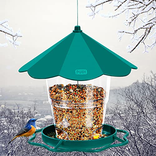 Hanizi Wild Bird Feeders for Outside, Hanging Bird Feeder Squirrel Proof, Outdoor Birds Feeders Wild Bird Seed, Garden Yard Decoration (Green)