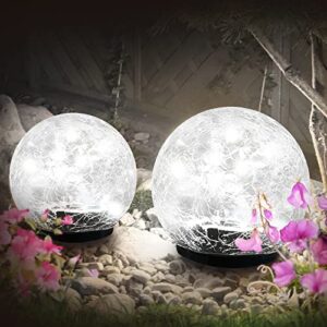 miqia solar lights outdoor, 2 pack 40 led cracked glass solar garden lights, waterproof solar ground lights for yard, patio, walkway, lawn, pathway, solar outdoor decorative lights (4.7 inch, white)