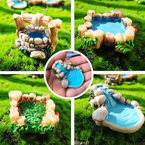 CLYTTE Miniature Fairy Garden Accessories, Mini Garden Bridge Figurine, Fairy House Kit for Home Kids Adult, Tiny Mushroom Pond Lawn Terrarium Kit for DIY Craft Garden Decoration