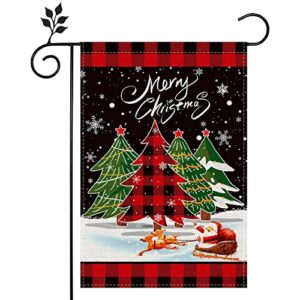 sggvecsy christmas garden flag vertical double sided merry christmas yard flag with buffalo plaid xmas tree for winter holiday seasonal outdoor yard farmhouse rustic christmas decoration 12.5 x 18 inch