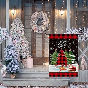 Sggvecsy Christmas Garden Flag Vertical Double Sided Merry Christmas Yard Flag with Buffalo Plaid Xmas Tree for Winter Holiday Seasonal Outdoor Yard Farmhouse Rustic Christmas Decoration 12.5 x 18 Inch