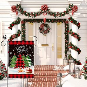 Sggvecsy Christmas Garden Flag Vertical Double Sided Merry Christmas Yard Flag with Buffalo Plaid Xmas Tree for Winter Holiday Seasonal Outdoor Yard Farmhouse Rustic Christmas Decoration 12.5 x 18 Inch