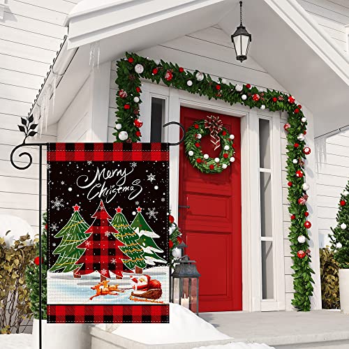 Sggvecsy Christmas Garden Flag Vertical Double Sided Merry Christmas Yard Flag with Buffalo Plaid Xmas Tree for Winter Holiday Seasonal Outdoor Yard Farmhouse Rustic Christmas Decoration 12.5 x 18 Inch