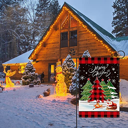 Sggvecsy Christmas Garden Flag Vertical Double Sided Merry Christmas Yard Flag with Buffalo Plaid Xmas Tree for Winter Holiday Seasonal Outdoor Yard Farmhouse Rustic Christmas Decoration 12.5 x 18 Inch