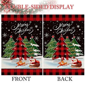 Sggvecsy Christmas Garden Flag Vertical Double Sided Merry Christmas Yard Flag with Buffalo Plaid Xmas Tree for Winter Holiday Seasonal Outdoor Yard Farmhouse Rustic Christmas Decoration 12.5 x 18 Inch