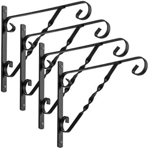 amagabeli 4 pack hanging plants bracket 12″ outdoor hanger planter hooks flower baskets pot bird feeder wind chimes lanterns hanger patio garden for wall fence screw mount arm metal black bg154