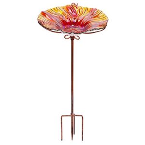 mumtop 26 inch height glass birdbath birdfeeder with metal stake garden outdoor red