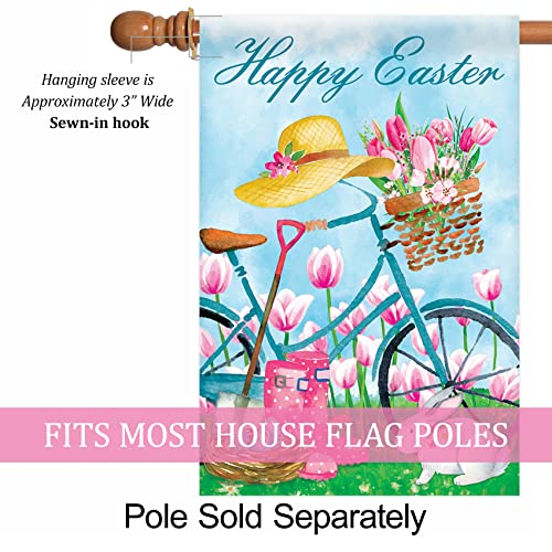 Texupday Happy Easter Bicycle with Cute Bunny Tulips Decoration Spring House Flag Outdoor Yard Flag 28" x 40"