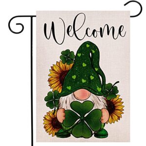 welcome st patricks day gnome garden flag 12.5×18 inch double sided, shamrock lucky clover holiday yard outdoor flag