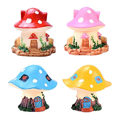 Halloluck Fairy Mushroom House Figurines, 4 Pcs Miniature Fairy Garden Mushroom House Ornaments Micro Landscape Garden Decoration for DIY Plant Flower Pots Ornaments Outdoor Decoration