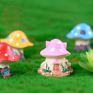 Halloluck Fairy Mushroom House Figurines, 4 Pcs Miniature Fairy Garden Mushroom House Ornaments Micro Landscape Garden Decoration for DIY Plant Flower Pots Ornaments Outdoor Decoration