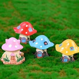 Halloluck Fairy Mushroom House Figurines, 4 Pcs Miniature Fairy Garden Mushroom House Ornaments Micro Landscape Garden Decoration for DIY Plant Flower Pots Ornaments Outdoor Decoration