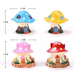 Halloluck Fairy Mushroom House Figurines, 4 Pcs Miniature Fairy Garden Mushroom House Ornaments Micro Landscape Garden Decoration for DIY Plant Flower Pots Ornaments Outdoor Decoration