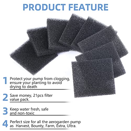 21 Pack Pump Filter Sponge Filter Sponge Replacement Accessories Reduces Dirt in Pump Compatible with AeroGarden Harvest, Bounty, Farm, Extra, Ultra All Models