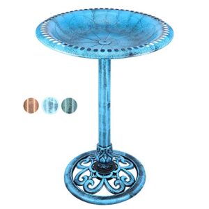 dream garden 28 inch height polyresin birdbaths lightweight antique outdoor garden pedestal bird bath blue