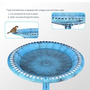 DREAM GARDEN 28 Inch Height Polyresin Birdbaths Lightweight Antique Outdoor Garden Pedestal Bird Bath Blue