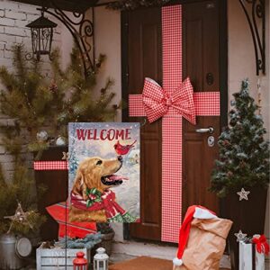 Selmad Welcome Winter Golden Retriever Dog Decorative Burlap Garden Flag, Puppy Cardinal Pet Home Yard Small Outdoor Decor, Christmas Snowy Outside Decoration Double Sided 12 x 18