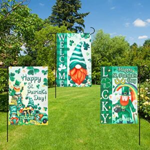 st patricks day decorations outdoor, st patrick’s day garden flag gnome shamrock , 3pcs yard flag irish green shamrock garden flag double sided decorative garden flag for st. patrick’s day outdoor decoration（3pack)