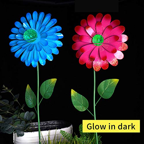 Topadorn 25 Inch Floral Garden Stake Decor,Glow in Dark Outdoor Plant Pick Water Proof Metal Flower Stick for Lawn Yard Patio,Pathway Ornament,Set of 2