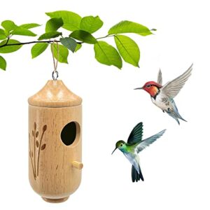 hummingbird house for outside hanging – garden window decorwooden hummingbird houses, for nesting hanging natural hummingbird swing nest, wren, swallow, sparrow hummingbird finch houses (a+)