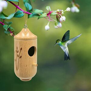 Hummingbird House for Outside Hanging - Garden Window DecorWooden Hummingbird Houses, for Nesting Hanging Natural Hummingbird Swing Nest, Wren, Swallow, Sparrow Hummingbird Finch Houses (A+)