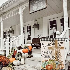 Thanksgiving Cross Garden Flag 12x18 Double Sided,Religious Cross Fall for Jesus Buffalo Plaid with Pumpkins Small Yard Flags for Outside,Seasonal Flags for Autumn Holiday Farmhouse Outdoor