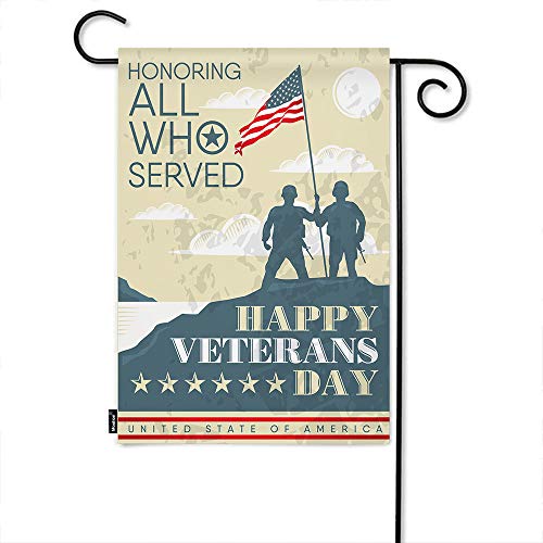 Moslion Happy Veterans Day Garden Flag 12x18 Inch Honoring Who Served Quote Army Flag Solider Stars Symbol Summer Seasonal Garden Flag Outdoor Decorative Double-Sided Cotton Linen