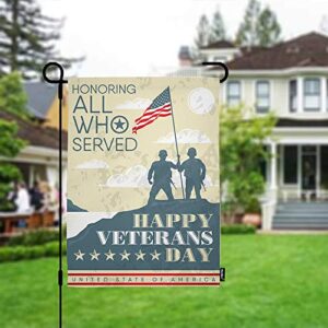 Moslion Happy Veterans Day Garden Flag 12x18 Inch Honoring Who Served Quote Army Flag Solider Stars Symbol Summer Seasonal Garden Flag Outdoor Decorative Double-Sided Cotton Linen