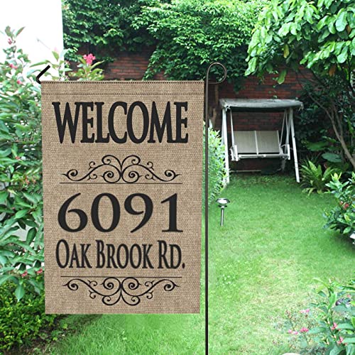 Ffgjhynghyswda Custom Street Address Welcome Sign House Numbers Personalized Garden Banner Flag Yard Decor Housewarming Gift 12x18 Inch