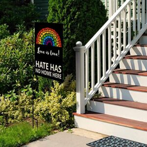 YongColer Small Pride Month Garden Flag, Hate Has No Home Here Yard Sign, Love is Love Yard Flag 12.5x18.5 Inches