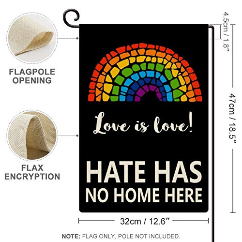 YongColer Small Pride Month Garden Flag, Hate Has No Home Here Yard Sign, Love is Love Yard Flag 12.5x18.5 Inches