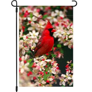 eiyikof cardinal red birds floral spring garden flag summer small yard flags, vertical double sided rustic farmland burlap farm lawn outdoor decorations 12.5×18 inch