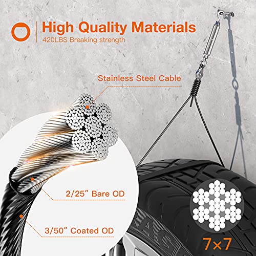 addlon - 164 FT Nylon Coated Stainless Steel Cable Hanging Kit for Outdoor String Lights, Stainless Steel Corrosion Resistant, Outdoor String Light Suspension kit Guide Wire for Patio, Garden