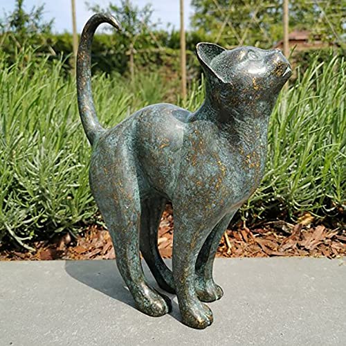 Silkrain Garden Cat Statue Decoration ,Outdoor Cat Figurines Ornaments ,Standing Cat Statue with Rounded Back Garden Decor