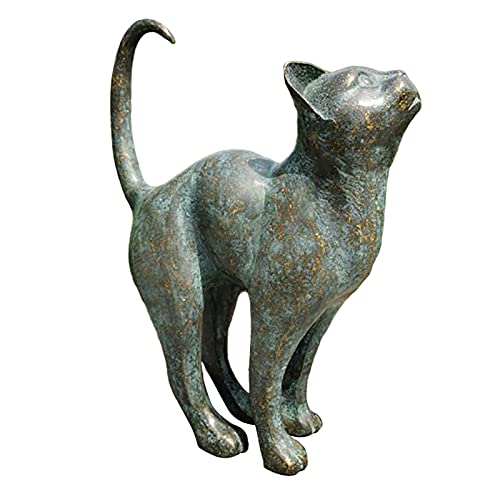 Silkrain Garden Cat Statue Decoration ,Outdoor Cat Figurines Ornaments ,Standing Cat Statue with Rounded Back Garden Decor