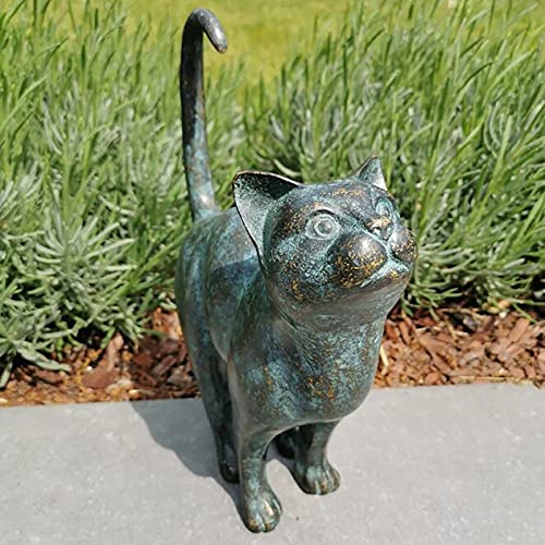 Silkrain Garden Cat Statue Decoration ,Outdoor Cat Figurines Ornaments ,Standing Cat Statue with Rounded Back Garden Decor