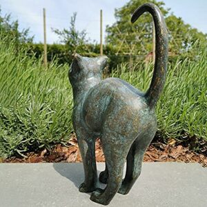 Silkrain Garden Cat Statue Decoration ,Outdoor Cat Figurines Ornaments ,Standing Cat Statue with Rounded Back Garden Decor