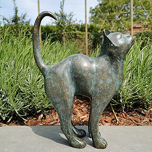 Silkrain Garden Cat Statue Decoration ,Outdoor Cat Figurines Ornaments ,Standing Cat Statue with Rounded Back Garden Decor