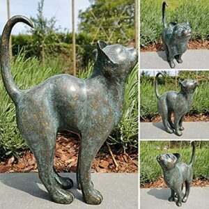 Silkrain Garden Cat Statue Decoration ,Outdoor Cat Figurines Ornaments ,Standing Cat Statue with Rounded Back Garden Decor